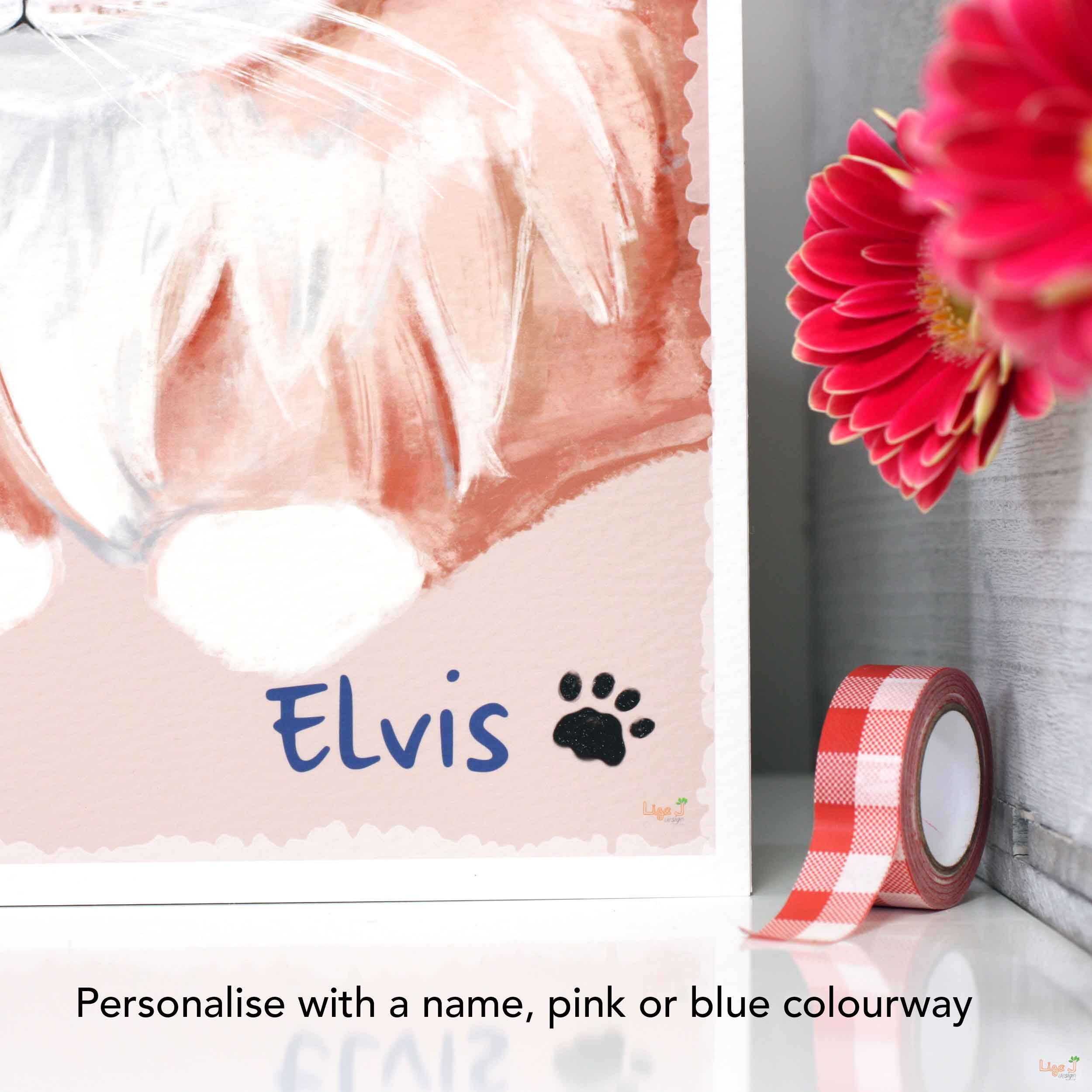 Personalised 'elvis' Cat Art Print / Orange Ginger Tabby Illustration ...