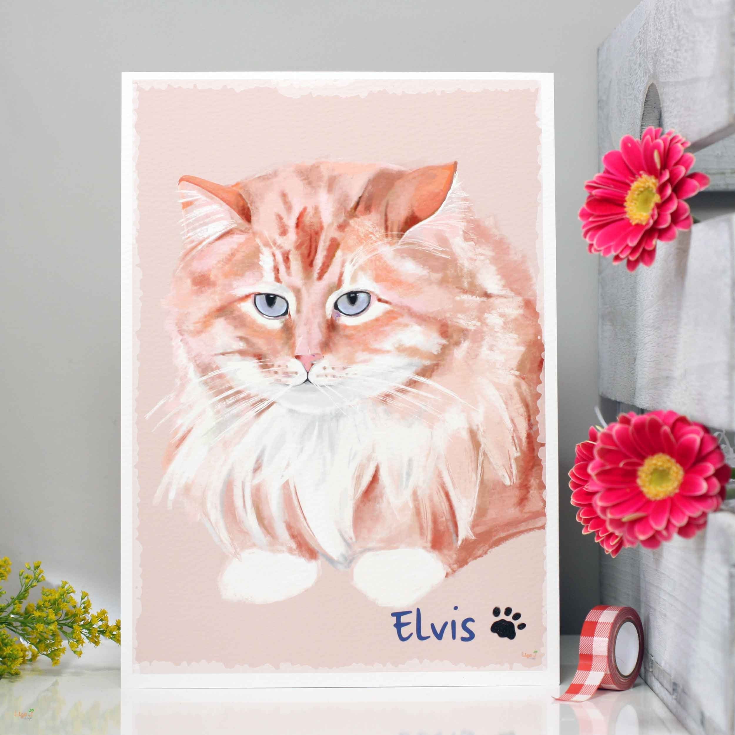 Personalised 'elvis' Cat Art Print / Orange Ginger Tabby Illustration ...