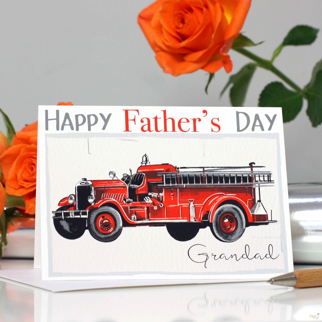 Vintage Fire Truck Father's Day Card / Personalised Vehicle Father's ...