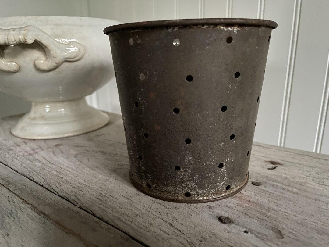 French Antique Galvanized Cheese Mold// Vintage Metal Strainer// Large ...