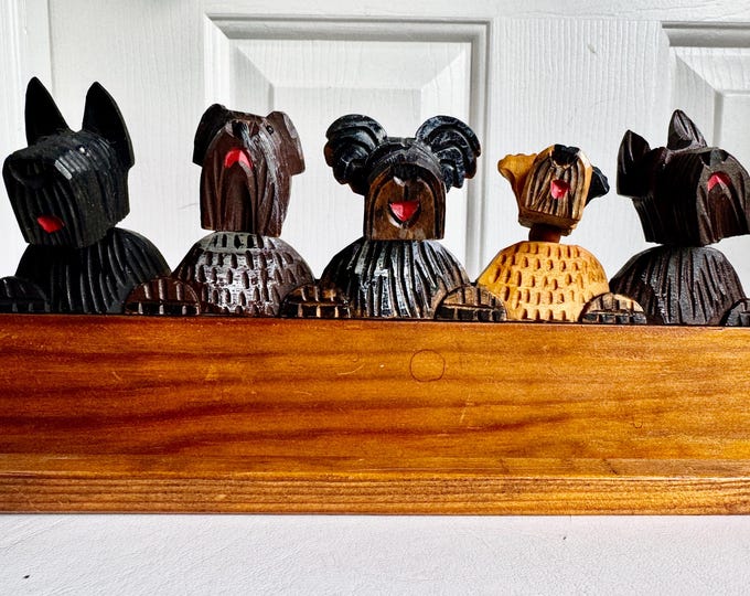Anri-like Wooden Tie/ Towel Rack Five Terrier Dogs - Etsy