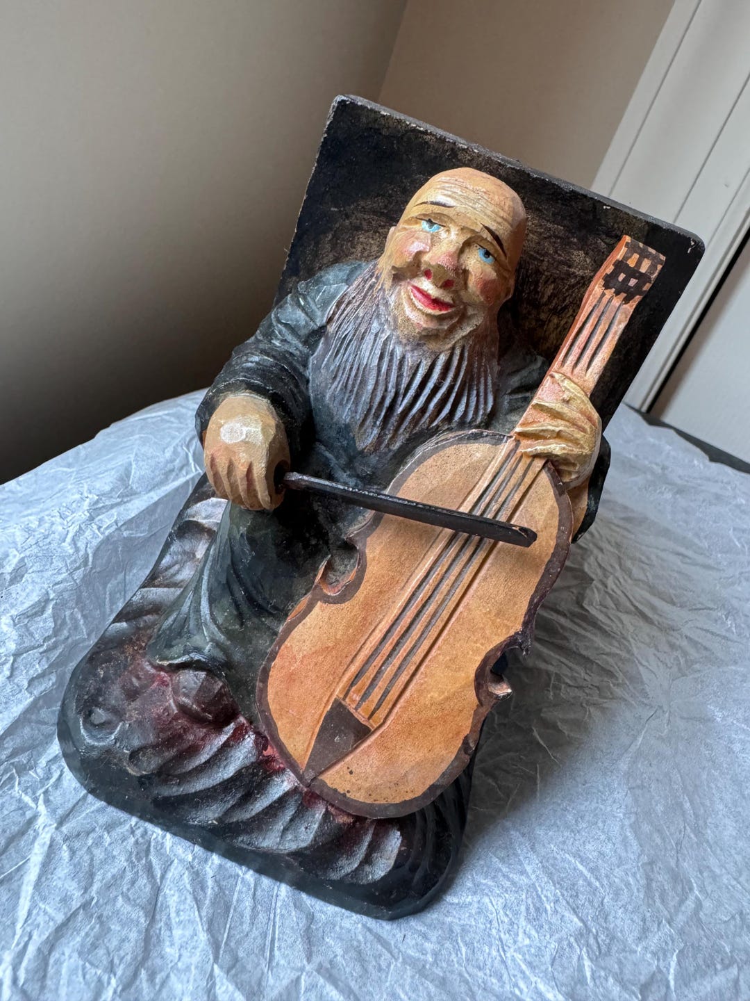 ANRI Wooden Carving Bookend & Holder Monk Playing Cello - Etsy