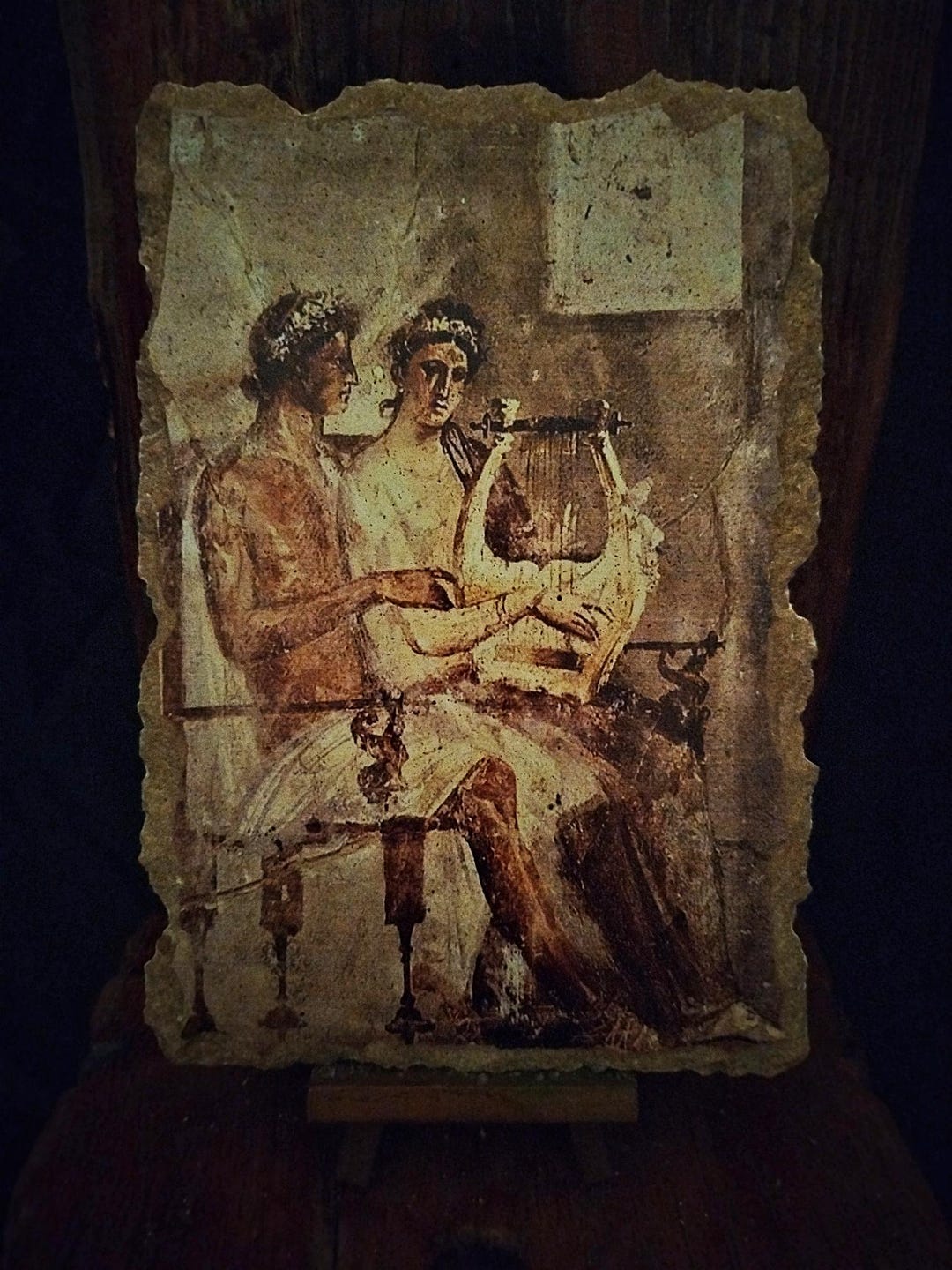 Pompeii Fresco Art: Woman Playing Lyre on Travertine Stone - Etsy