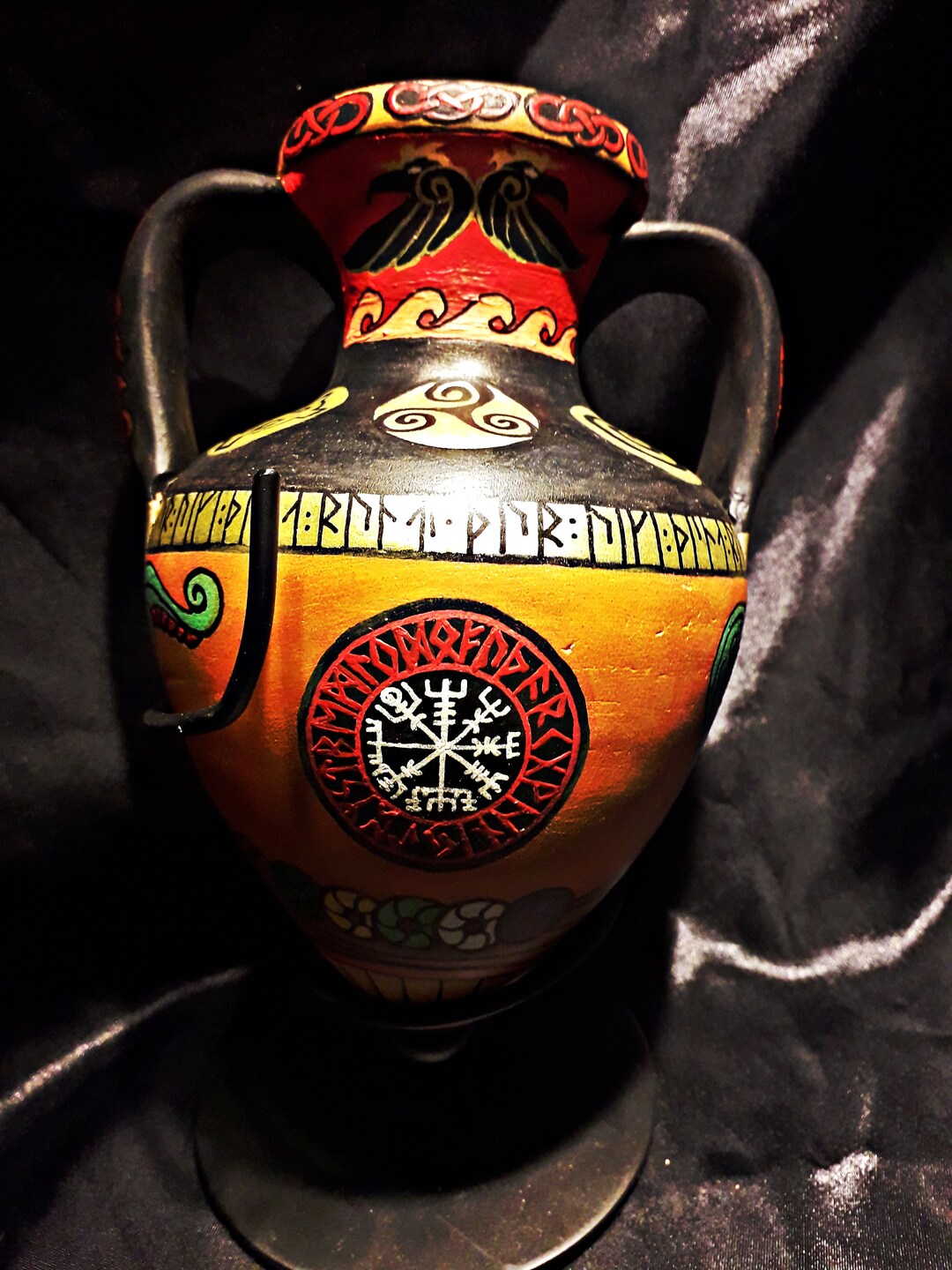 Nordic Mythology Symbols, Clay Pottery, Hand Painted Amphora - Etsy
