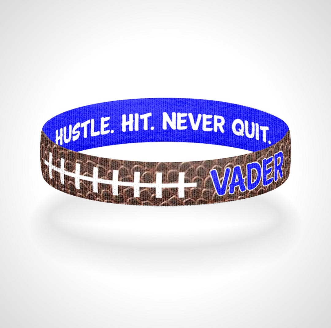 Reversible Custom Football Wristband Bracelet Hustle, Hit, Never Quit ...