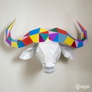 Buffalo Papercraft PDF, DIY Animal Head Wall Trophy, Low Poly 3D ...