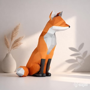 Fox Papercraft 3D Craft Kit, DIY Paper Fox Sculpture, Low Poly Fox ...