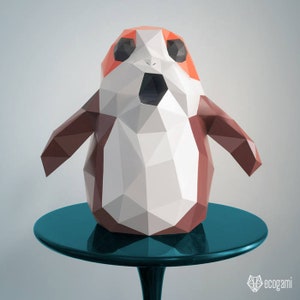 Porg Papercraft PDF, DIY Sci Fi Creature Decor, Low Poly 3D Printable ...