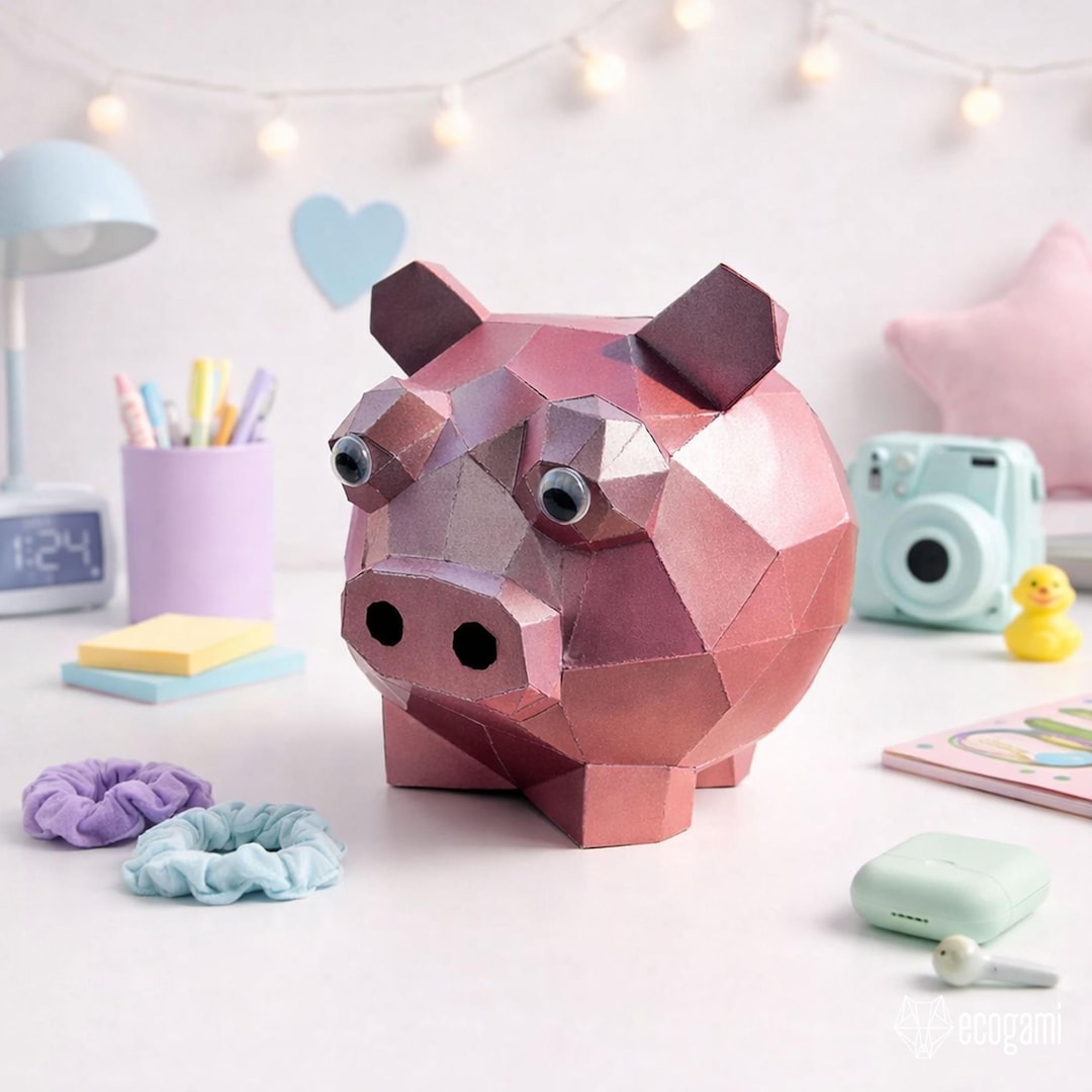 Piggy Bank Papercraft PDF, DIY 3D Paper Money Box, Low Poly Printable ...