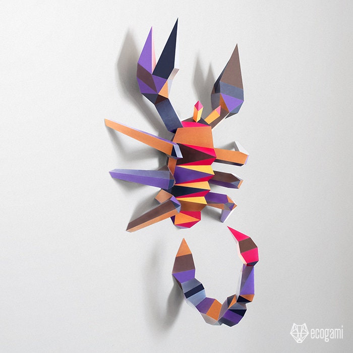 Scorpion Papercraft PDF, DIY Insect Wall Decor, Low Poly 3D Printable ...