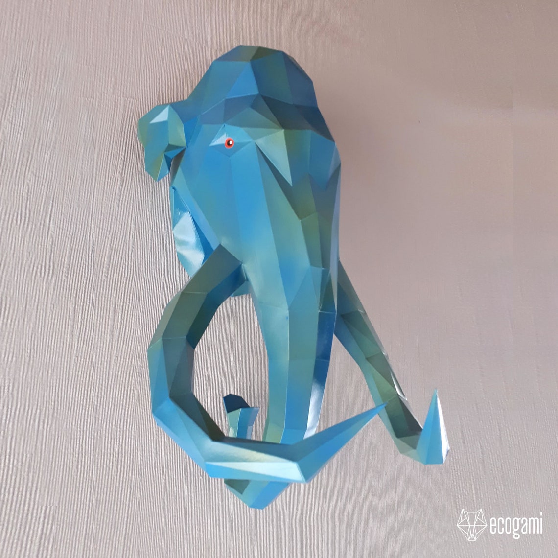 Mammoth Papercraft PDF, DIY Animal Head Wall Trophy, Low Poly 3D ...
