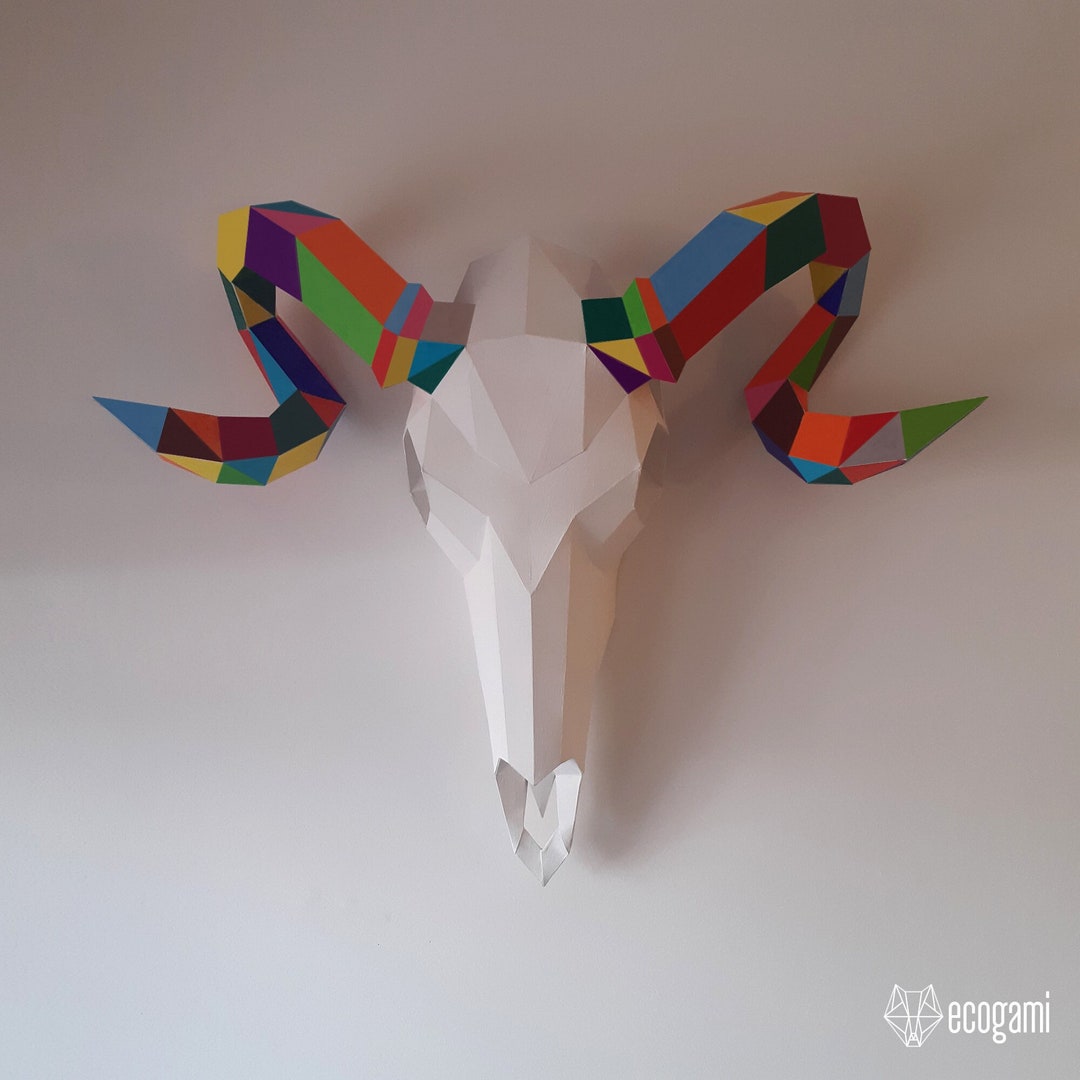 Ram Skull Papercraft Trophy, Printable 3D Sculpture, Papercraft Pdf ...