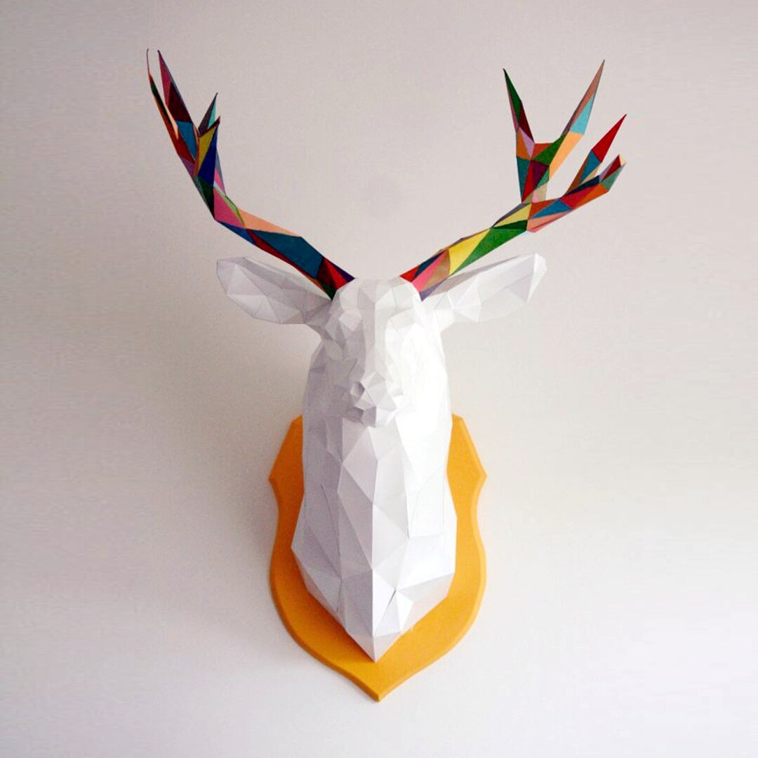 Deer Trophy Papercraft Sculpture, Printable 3D Puzzle, Papercraft Pdf ...