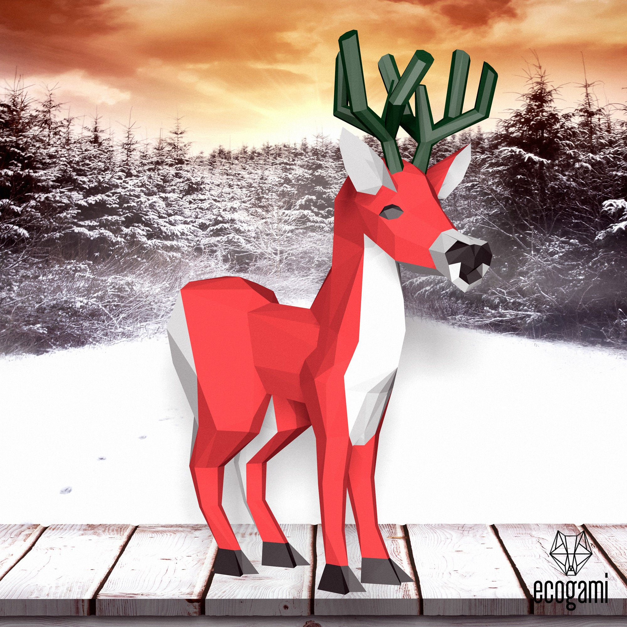 Reindeer Papercraft Sculpture, Printable 3D Puzzle, Papercraft Pdf ...