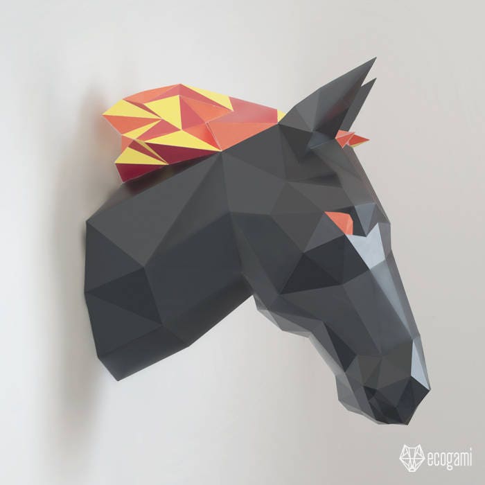 Horse Papercraft PDF, DIY Animal Head Wall Trophy, Low Poly 3D ...