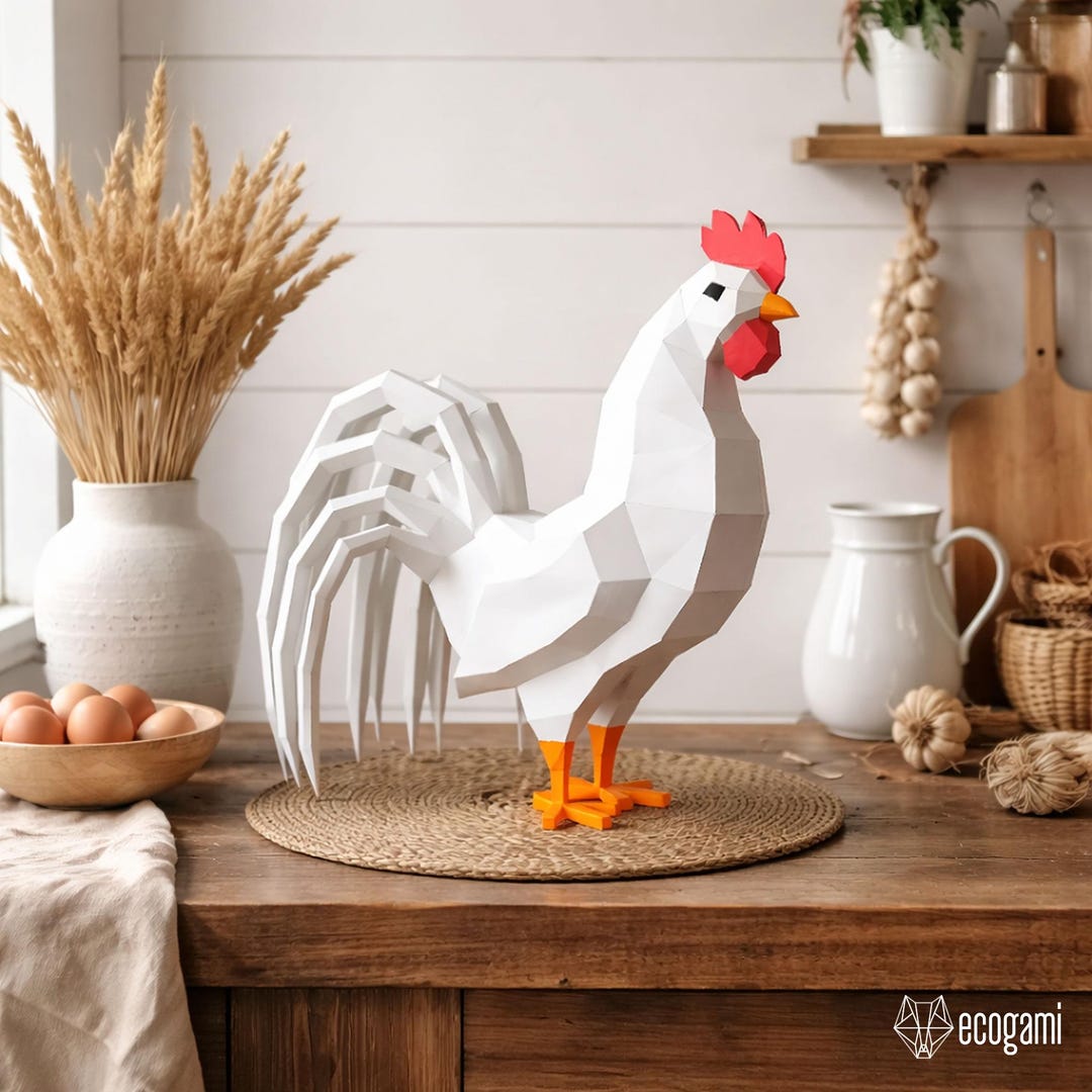 Rooster Papercraft Template PDF, DIY 3D Chicken Sculpture Paper Model ...