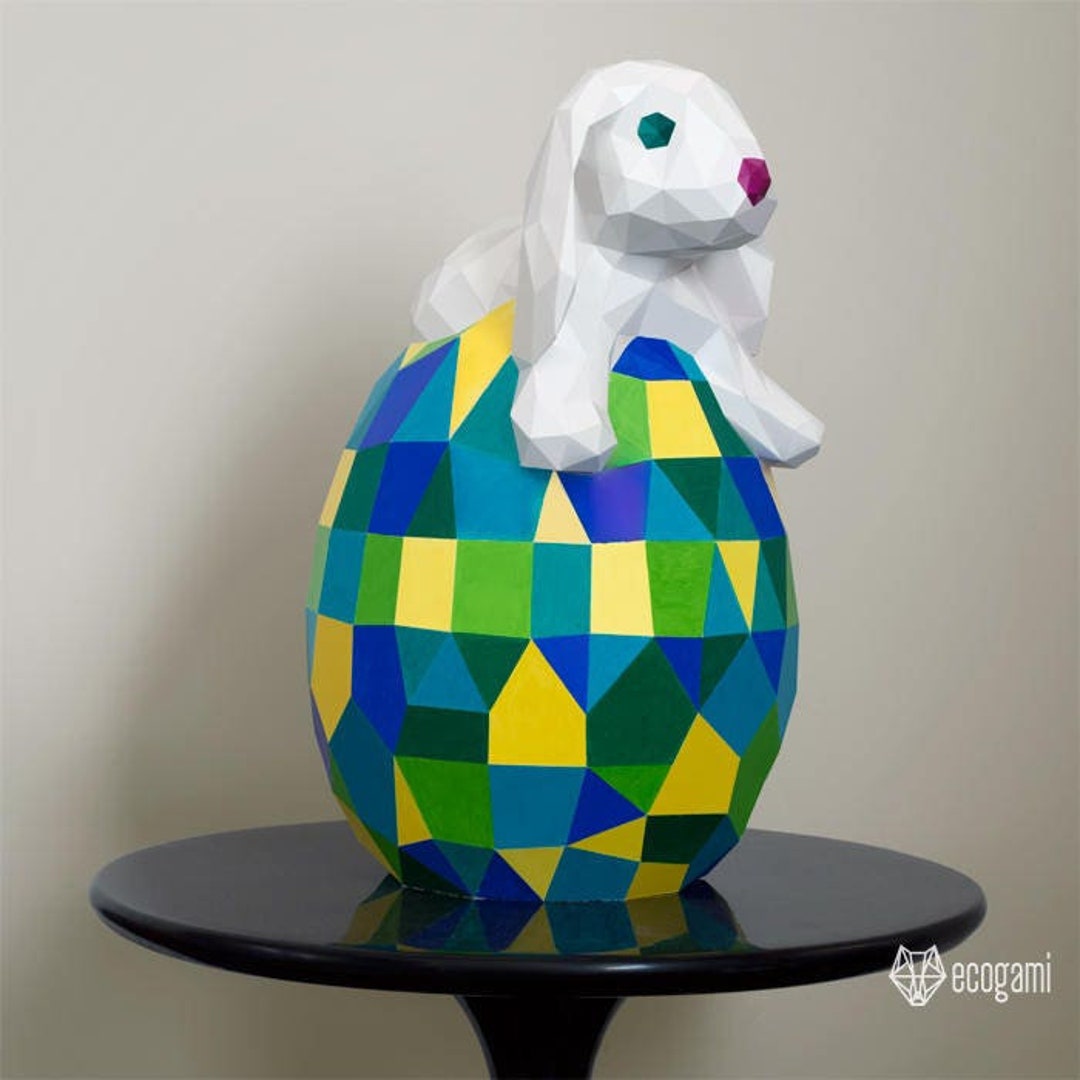 Easter Bunny Egg Papercraft Sculpture, Printable 3D Puzzle, Papercraft ...