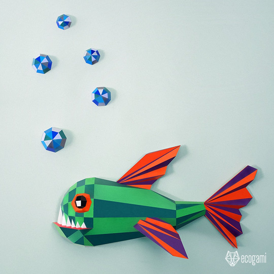 Bubble Fish Papercraft Trophy, Printable 3D Puzzle, Papercraft Pdf ...