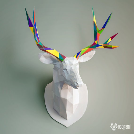 Trofeo de ciervo escultura papercraft rompecabezas 3D - Etsy España