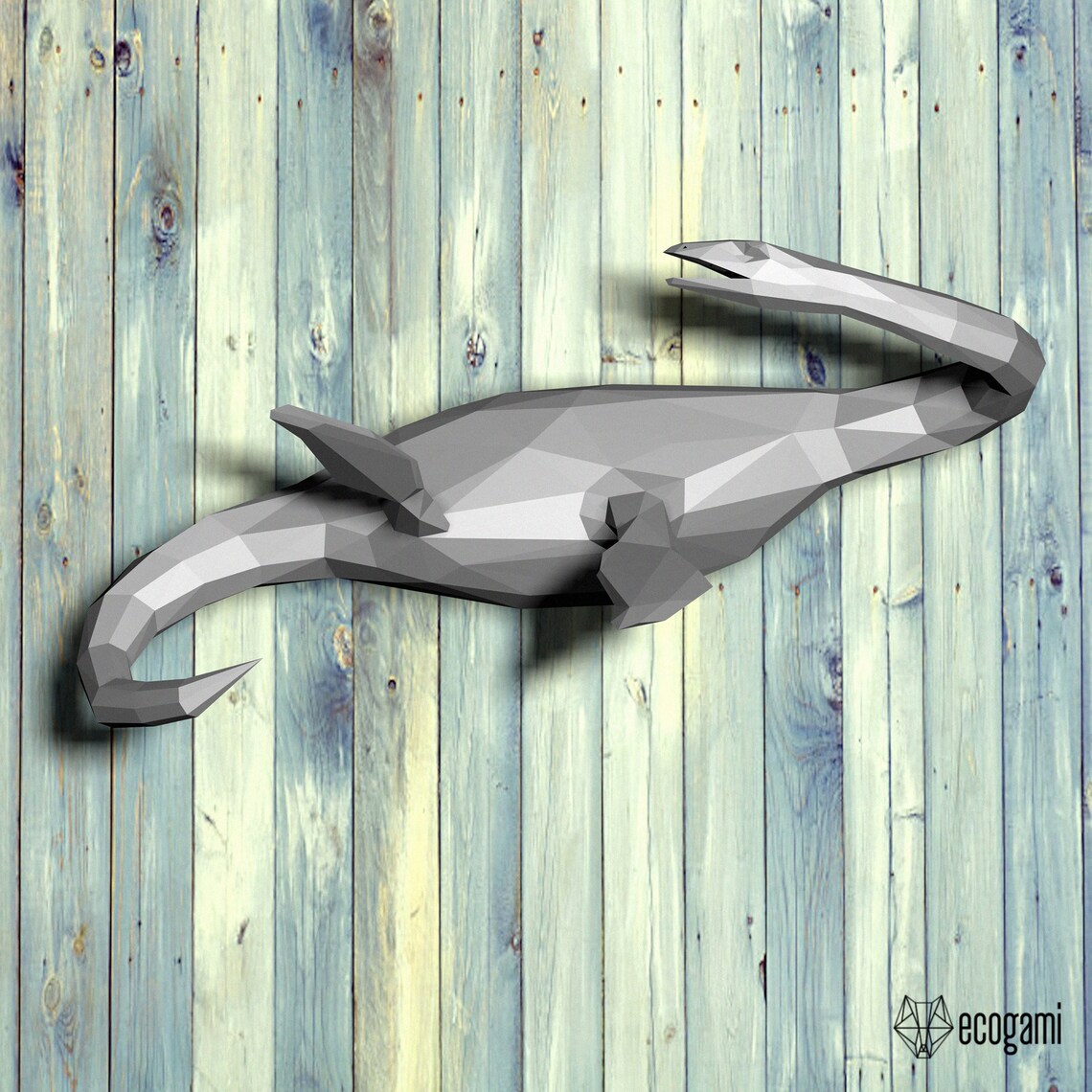 Plesiosaurus Dinosaur Papercraft PDF, DIY Animal Wall Trophy, Low Poly ...