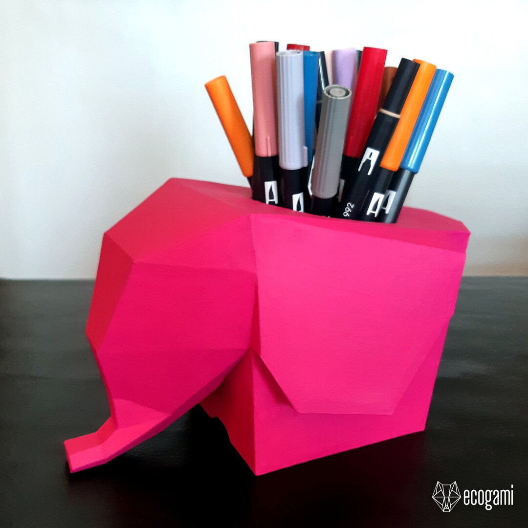 Elephant Pen Holder Papercraft Sculpture, Printable 3D Puzzle ...