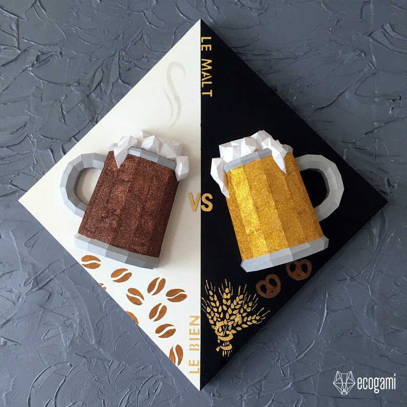 Beer Glasses Papercraft Sculpture, Printable 3D Puzzle, Papercraft Pdf ...