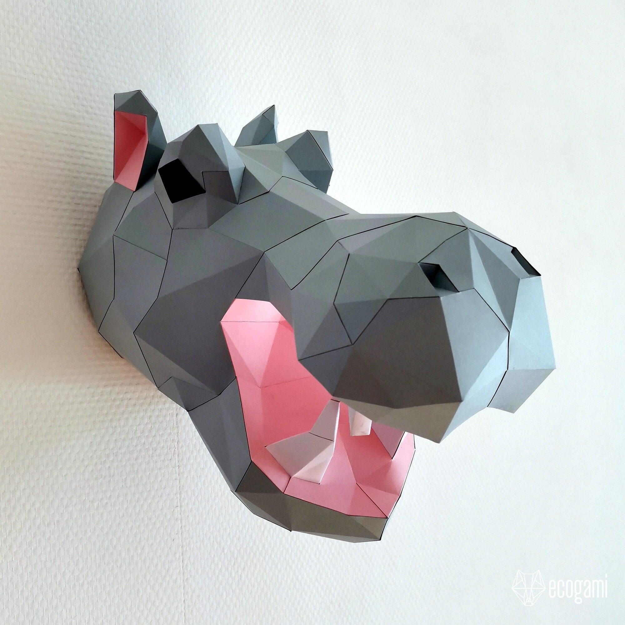 HIPPO HEAD TEMPLATE | Papercraft Hippo Head | 3d Puzzle Hippo Head ...