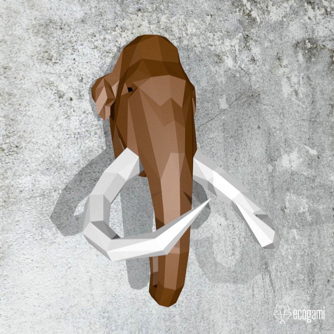 Mammoth Papercraft PDF, DIY Animal Head Wall Trophy, Low Poly 3D ...