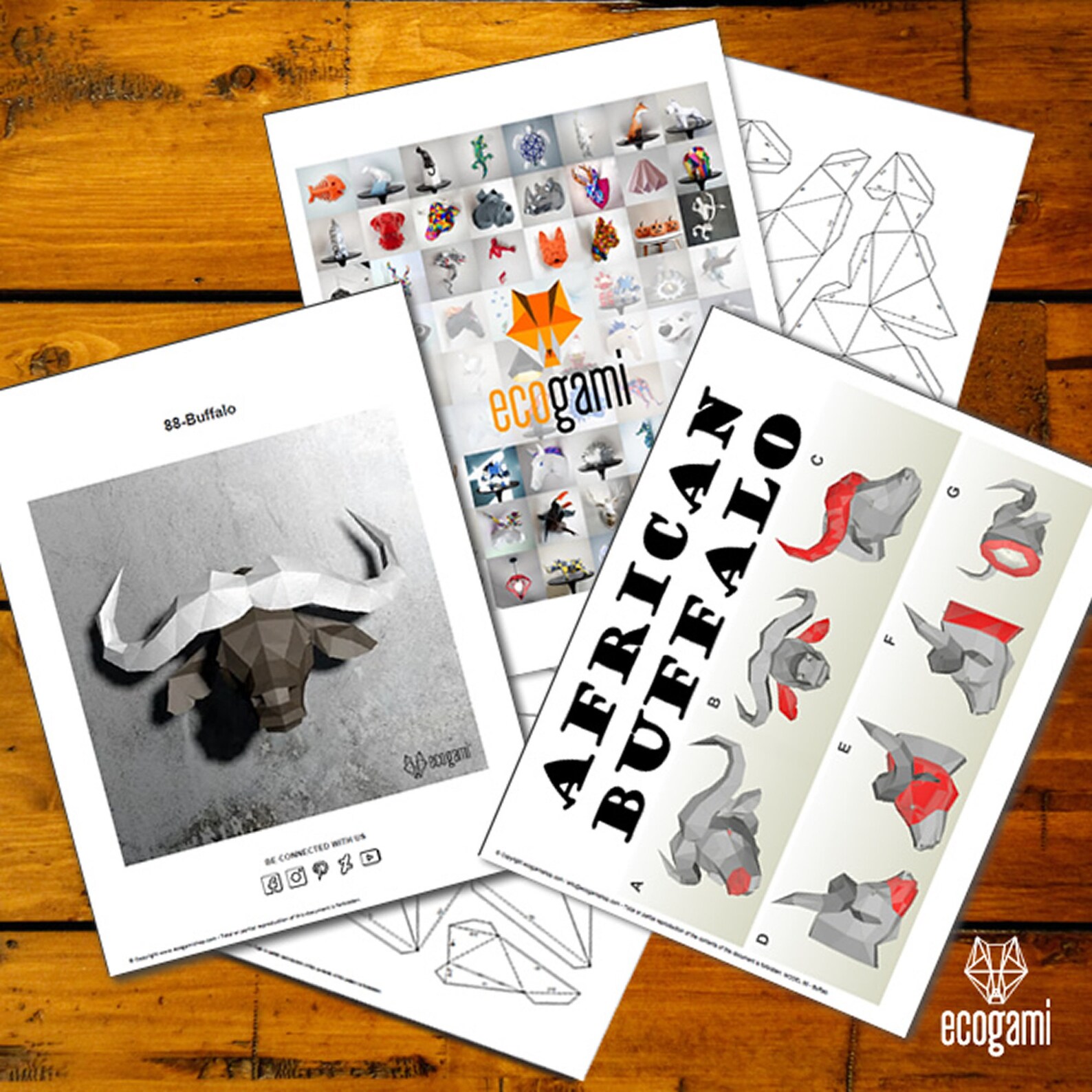 Buffalo Papercraft PDF, DIY Animal Head Wall Trophy, Low Poly 3D ...