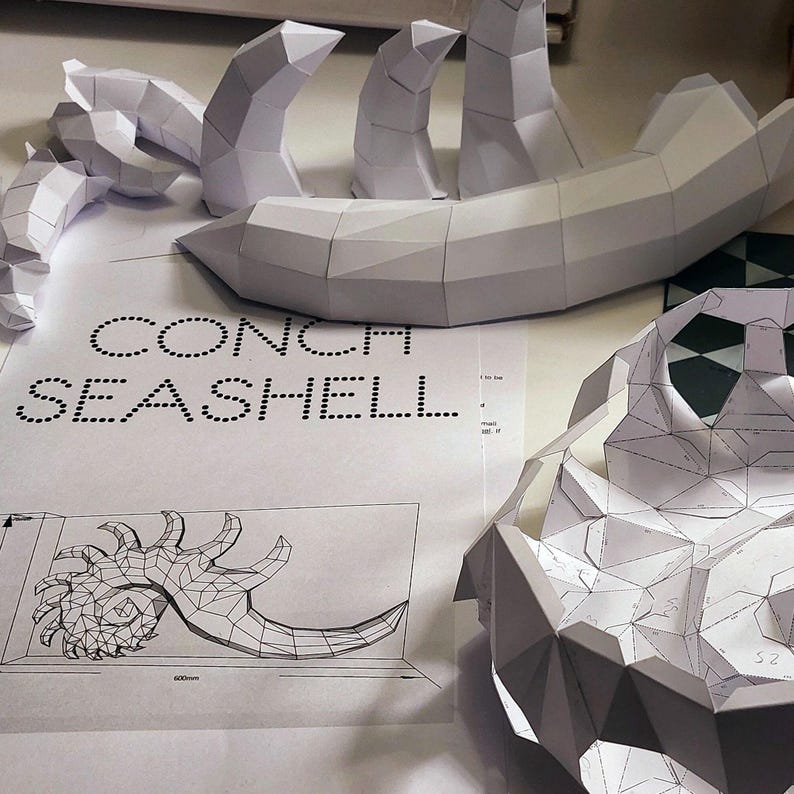 Tropical Shell Papercraft PDF, DIY Marine Wall Decor, Low Poly 3D ...