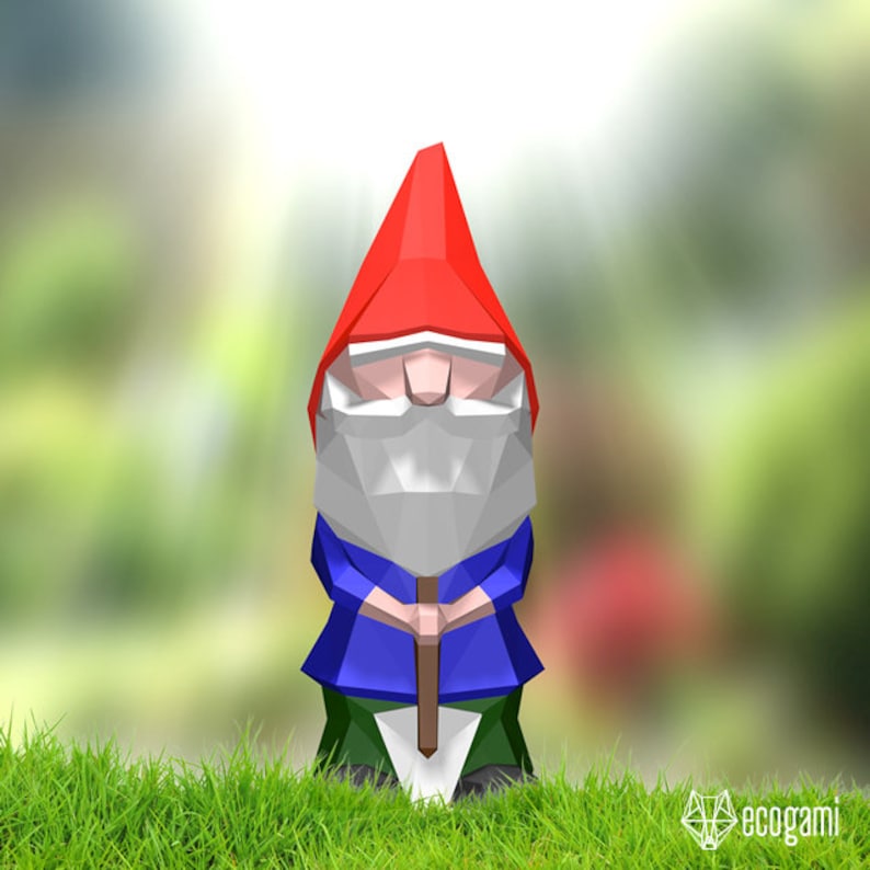 Garden Gnome Papercraft Template PDF, DIY 3D Paper Gnome Sculpture, Low ...
