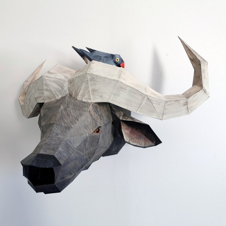 Buffalo Papercraft PDF, DIY Animal Head Wall Trophy, Low Poly 3D ...