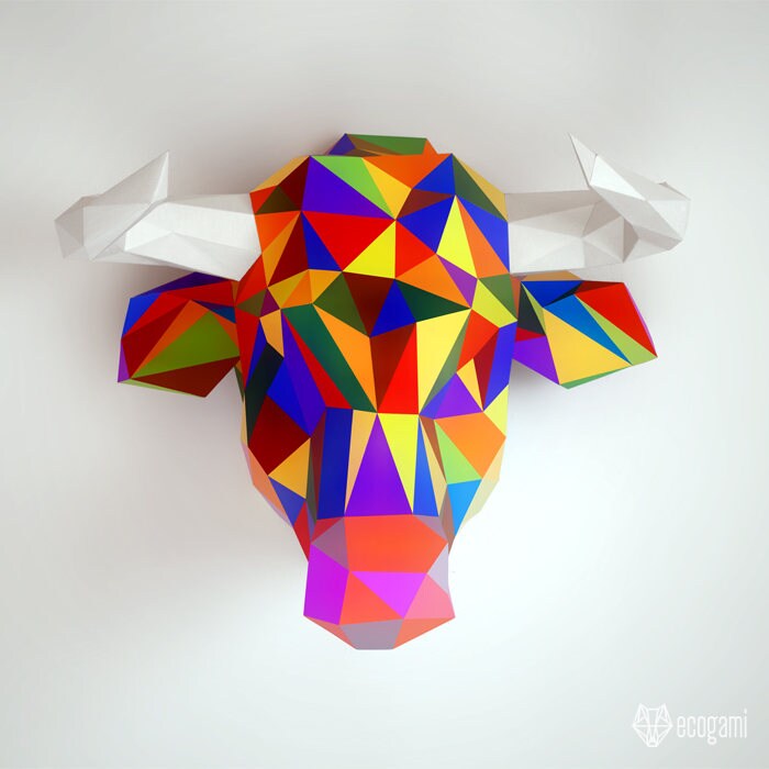 Bull Head Papercraft Sculpture Printable 3D Puzzle | Etsy