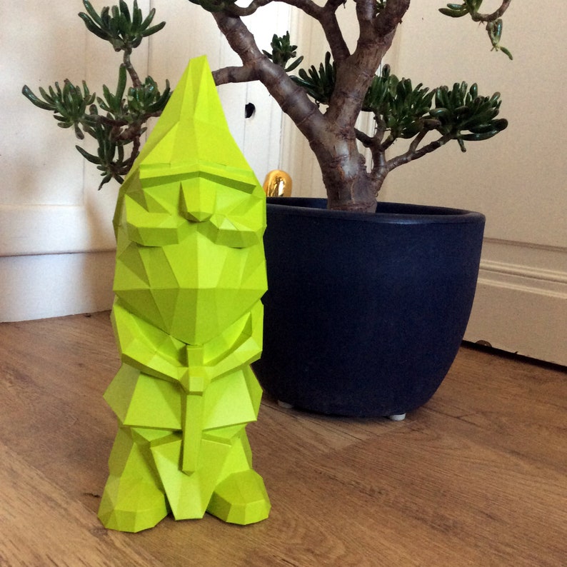 Garden gnome papercraft sculpture printable 3D puzzle | Etsy
