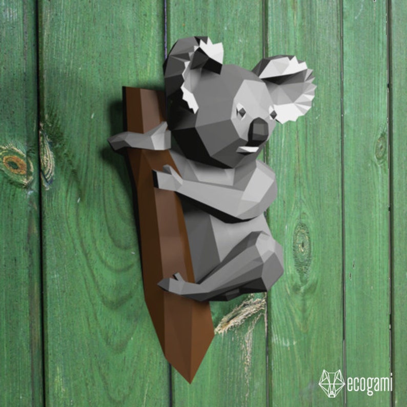 Koala Papercraft PDF, DIY Australian Wall Decor, Low Poly 3D Printable ...