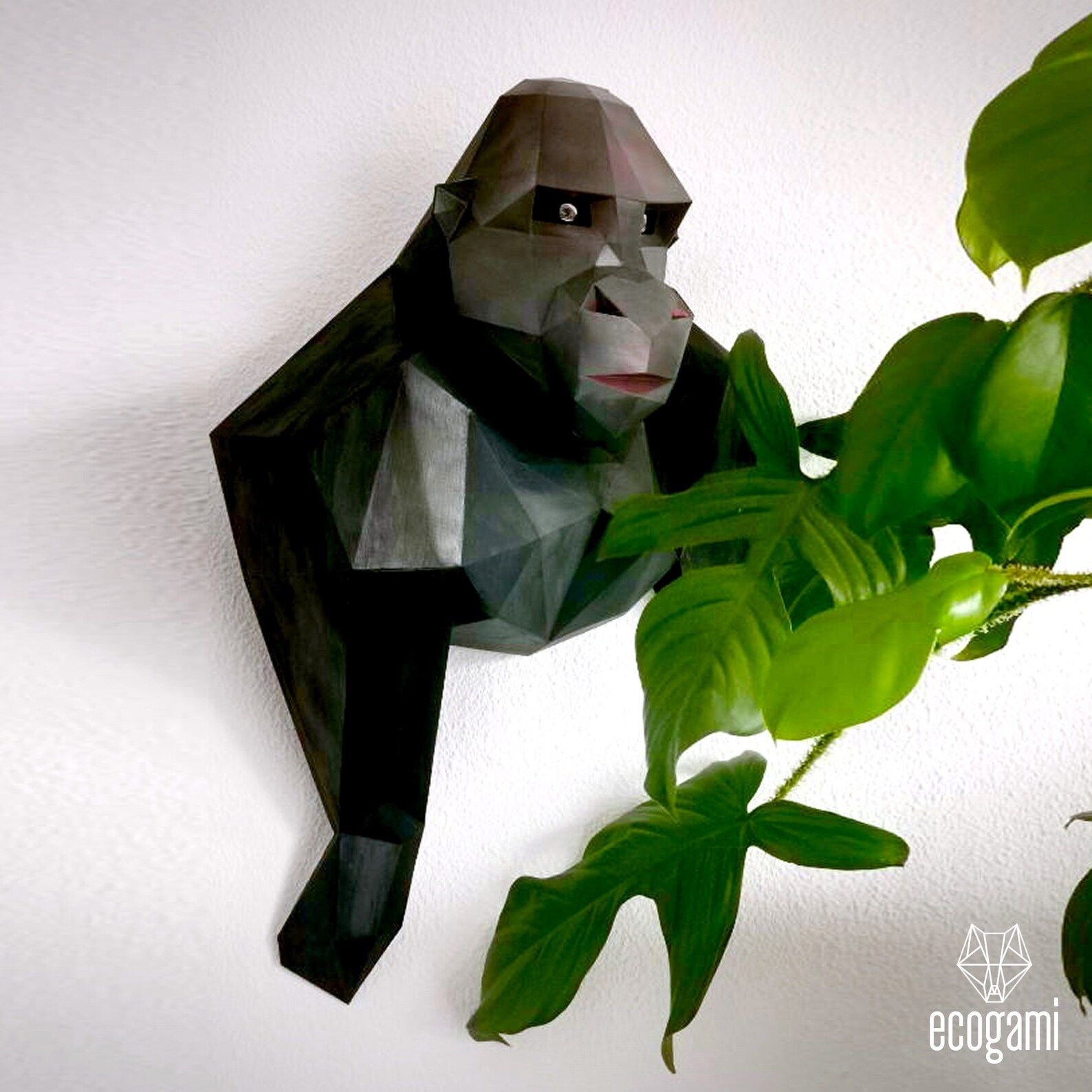 Gorilla Papercraft PDF, DIY Animal Head Wall Trophy, Low Poly 3D ...