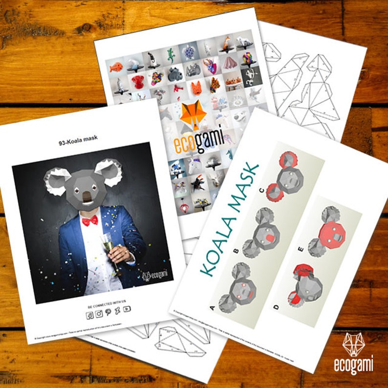 Koala Paper Face Mask Template Printable Papercraft Pdf - Etsy