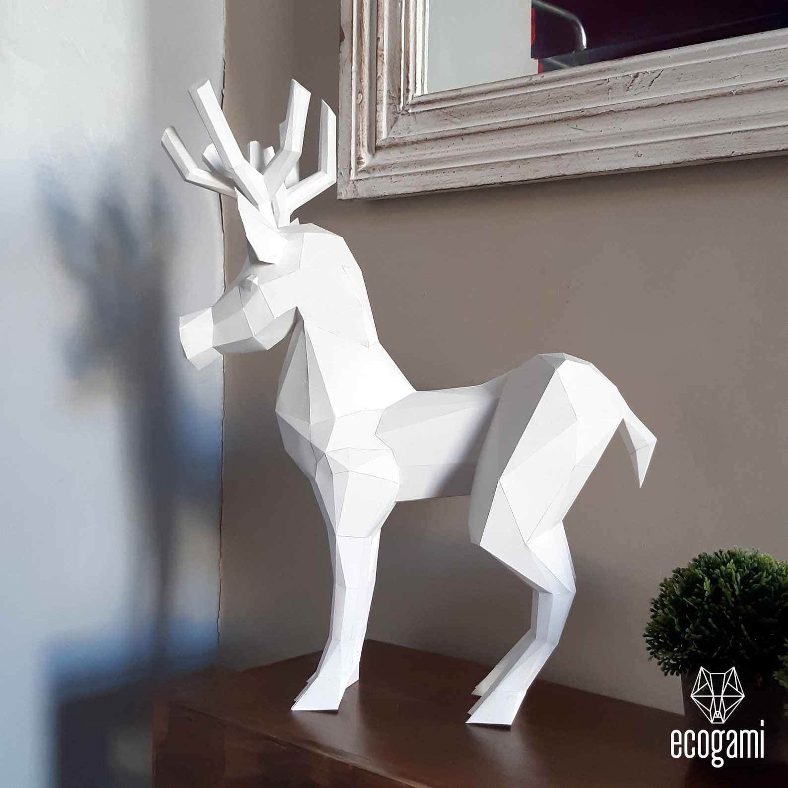 Reindeer Papercraft Sculpture, Printable 3D Puzzle, Papercraft Pdf ...