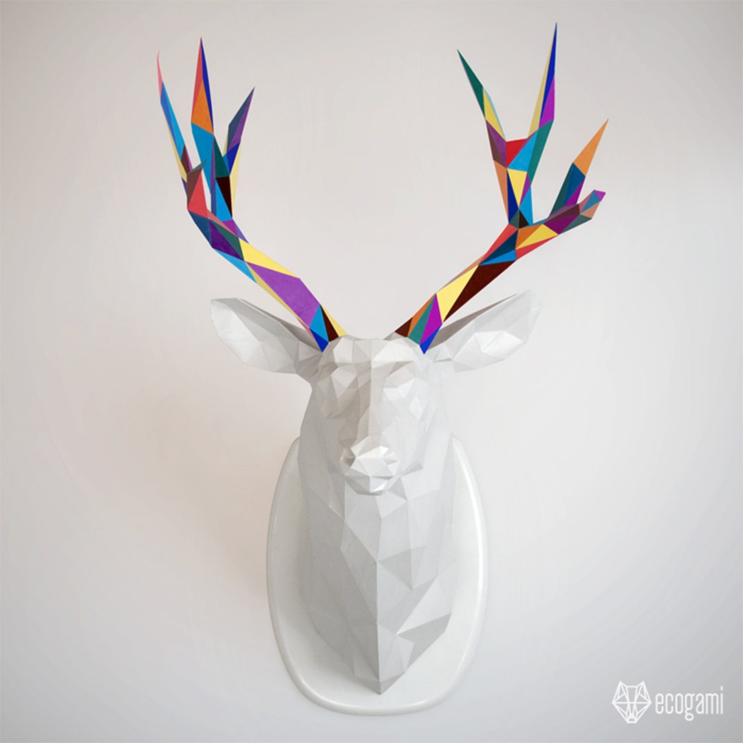 Deer Trophy Papercraft Sculpture Printable 3D Puzzle - Etsy