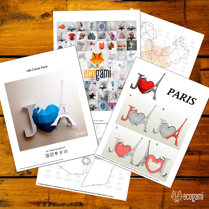 I Love Paris Papercraft Sculpture Printable 3D Puzzle | Etsy