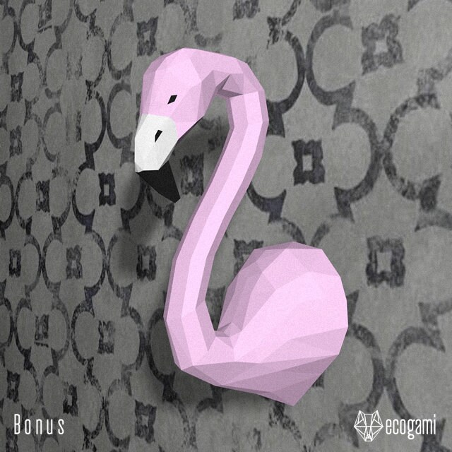 Flamingo Papercraft Template PDF, DIY 3D Paper Flamingo Wall Sculpture ...