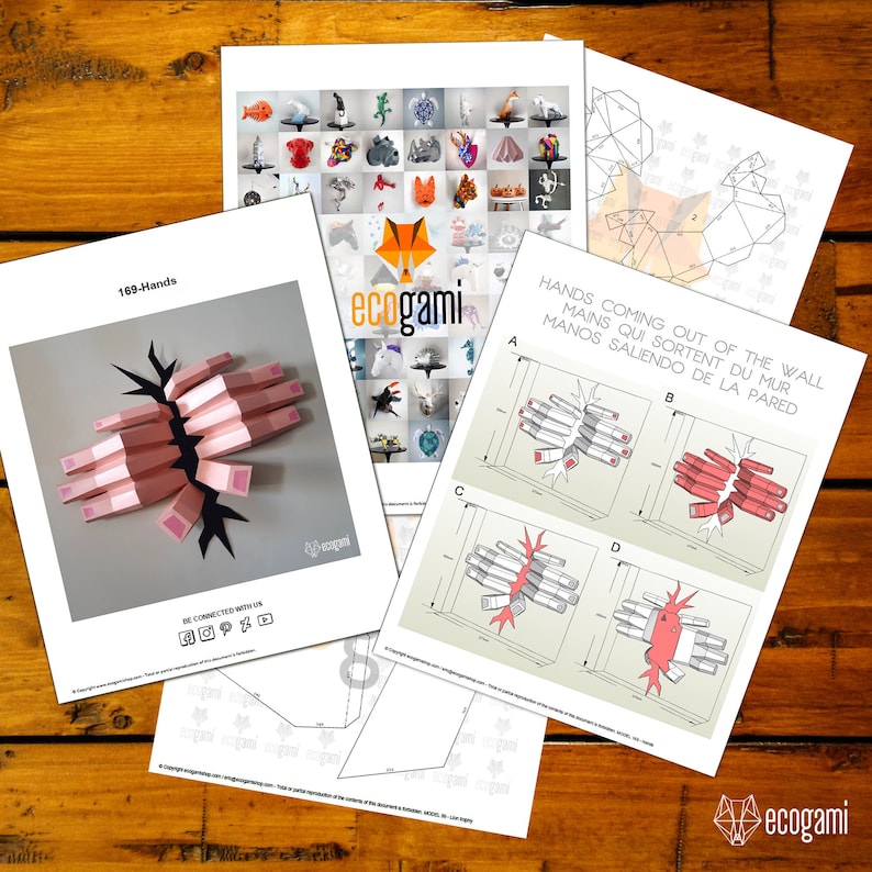Hands Papercraft PDF, DIY Horror Wall Decor, Low Poly 3D Printable ...