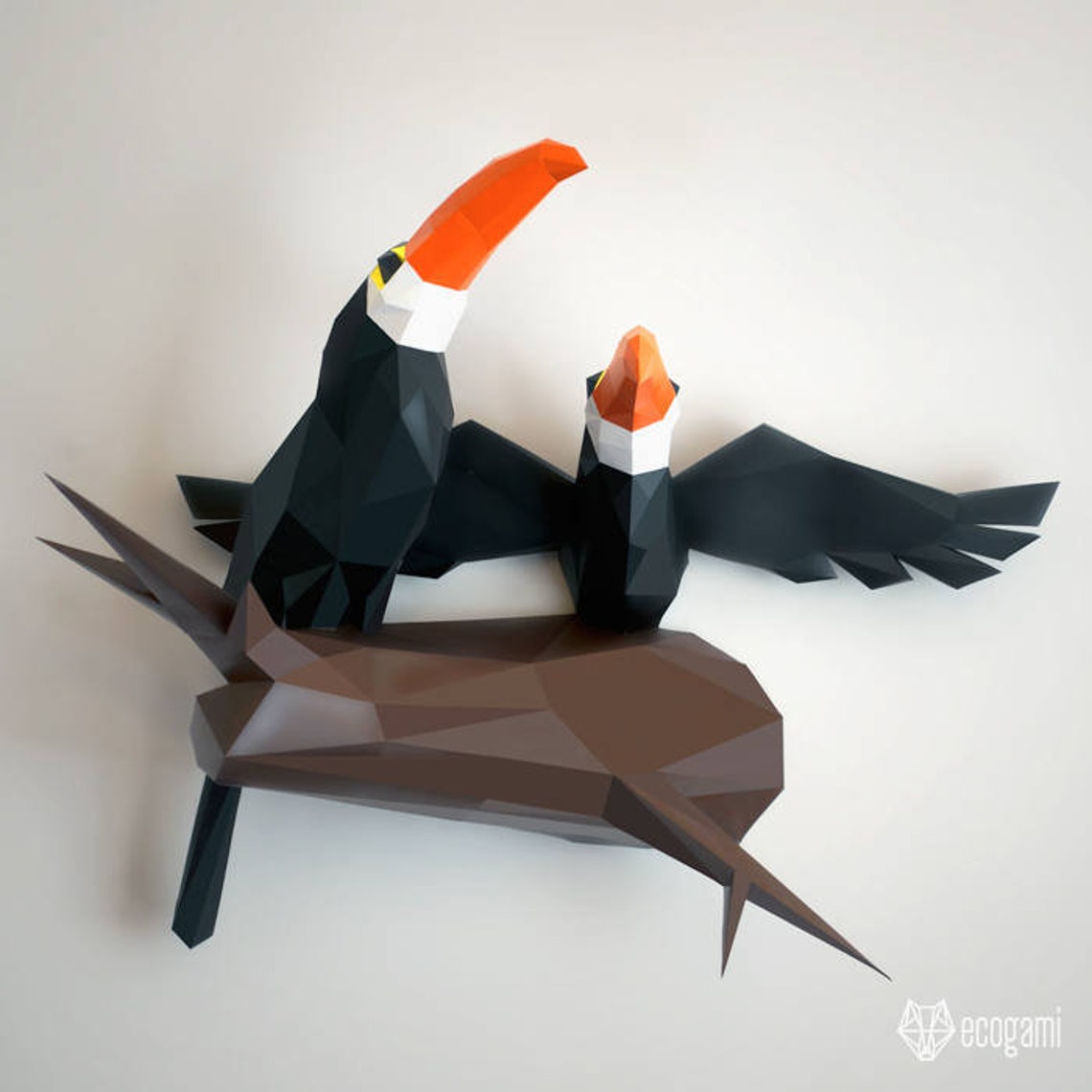 Couple Toucans Papercraft PDF, DIY Bird Wall Decor, Low Poly 3D ...
