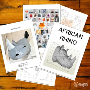 Rhinoceros Head Papercraft Sculpture, Printable 3D Puzzle, Papercraft ...