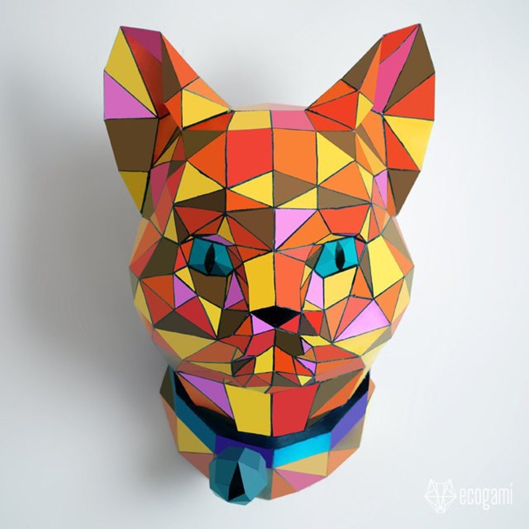 Cat Head Papercraft Sculpture, Printable 3D Puzzle, Papercraft Pdf ...