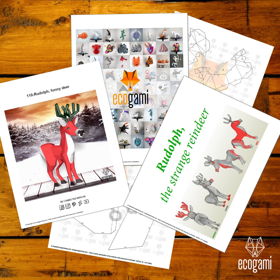 Reindeer Papercraft Sculpture, Printable 3D Puzzle, Papercraft Pdf ...