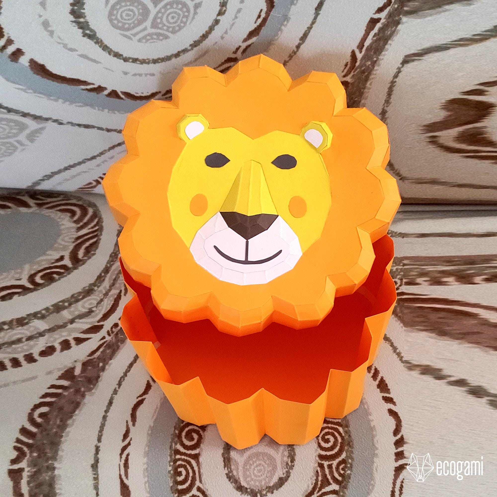 Lion Papercraft Box PDF Template, DIY 3D Paper Lion Storage Box ...