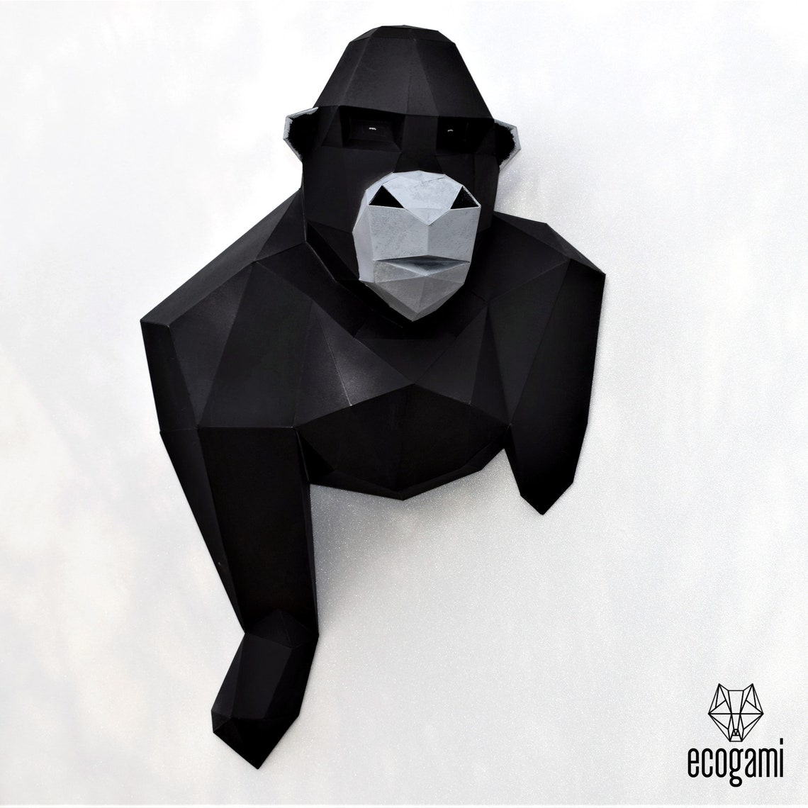 Gorilla Papercraft PDF, DIY Animal Head Wall Trophy, Low Poly 3D ...