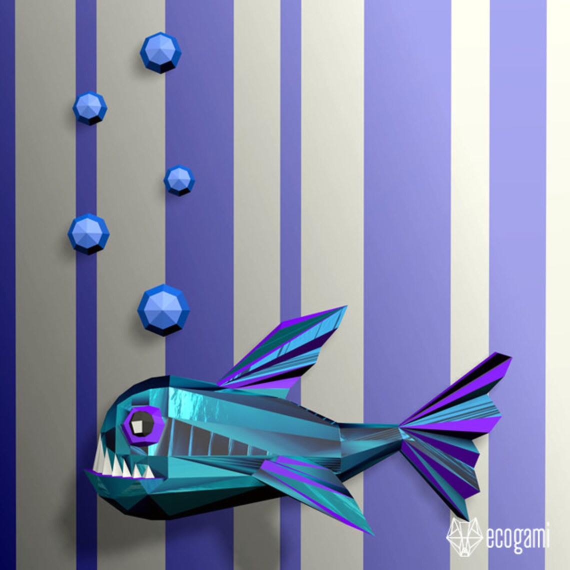 Bubble Fish Papercraft Trophy Printable 3D Puzzle Papercraft - Etsy