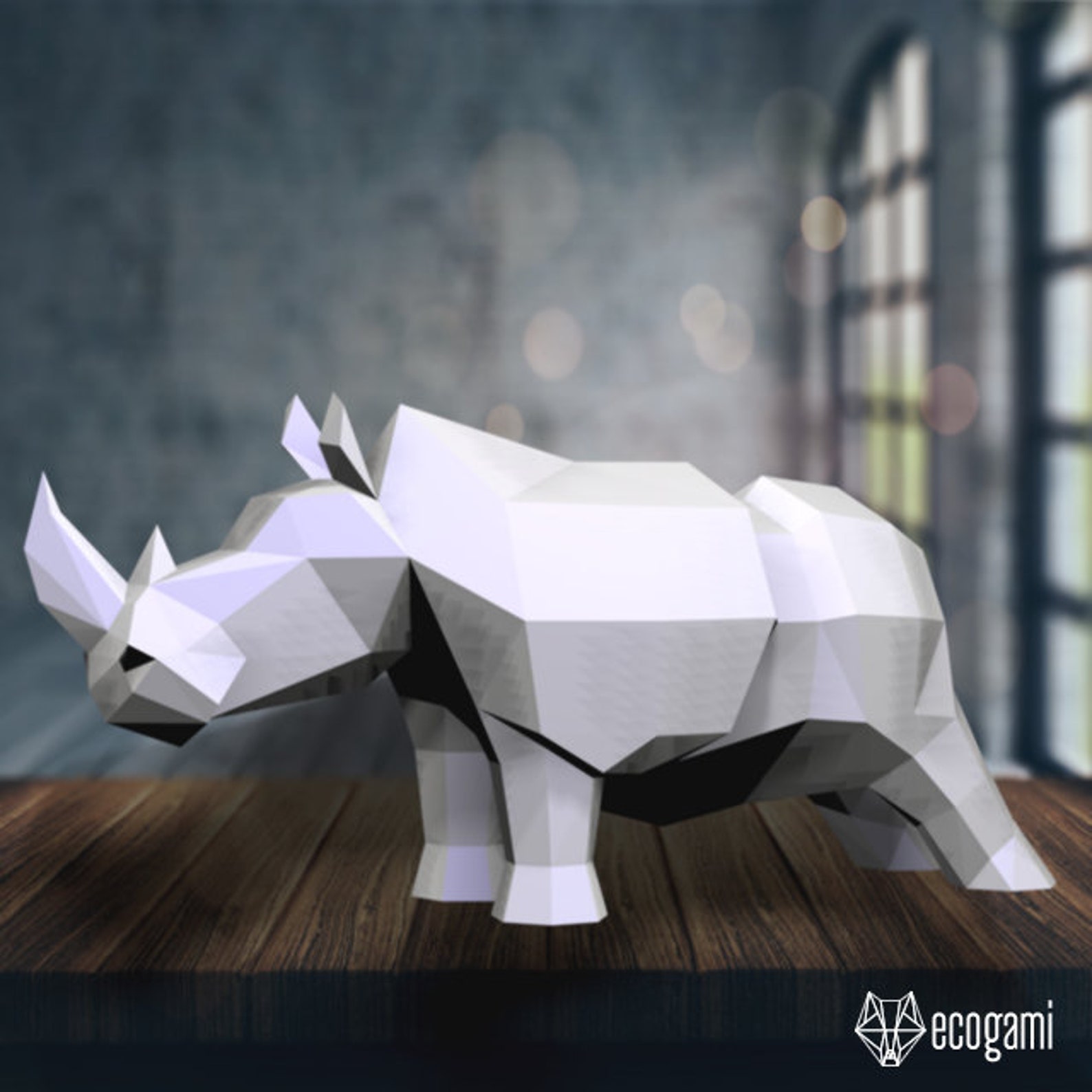 Rhino Papercraft PDF, DIY 3D Paper Sculpture, Low Poly Printable Safari ...